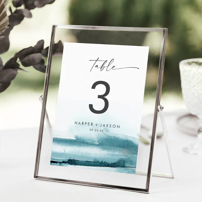Modern Watercolor | Teal Table Number | Zazzle