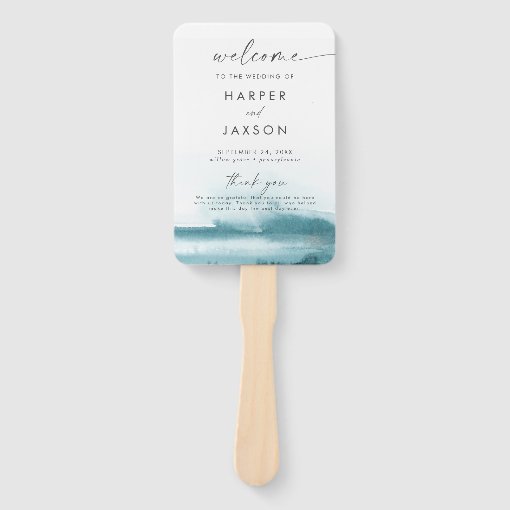 Modern Watercolor | Teal Wedding Program Hand Fan | Zazzle