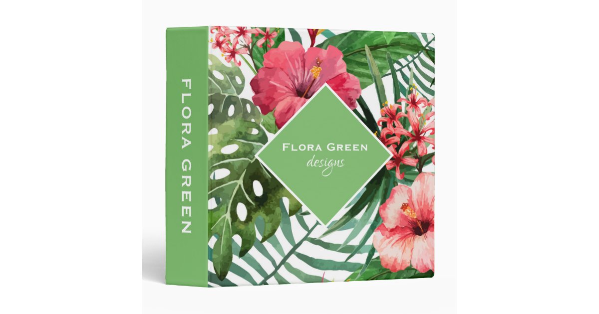 Modern Watercolor Tropical Leaves Floral Custom 3 Ring Binder | Zazzle