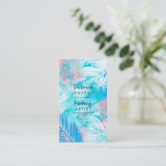 Modern watercolor tropical palm tree Makeup artist Business Card | Zazzle
