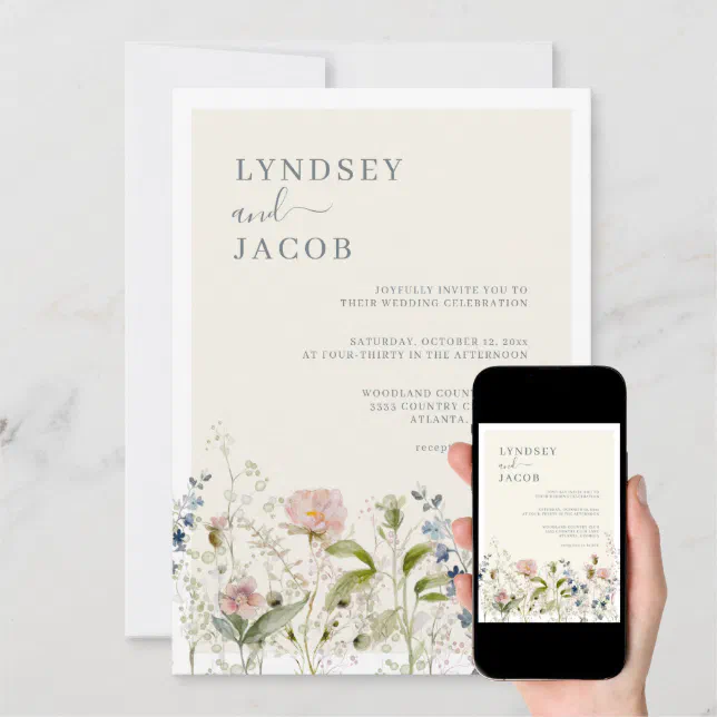 Modern Watercolor Wildflower Floral Wedding Invitation | Zazzle