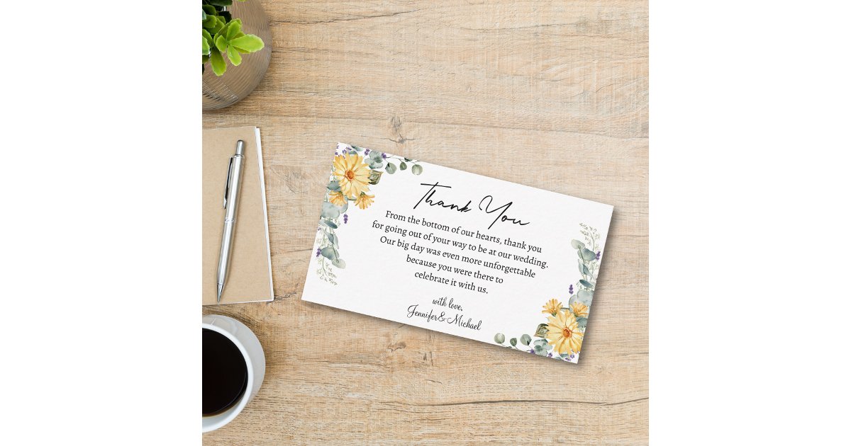 modern watercolor wildflowers thank you wedding note card | Zazzle