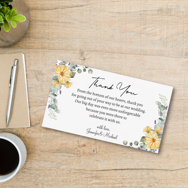 modern watercolor wildflowers thank you wedding note card | Zazzle