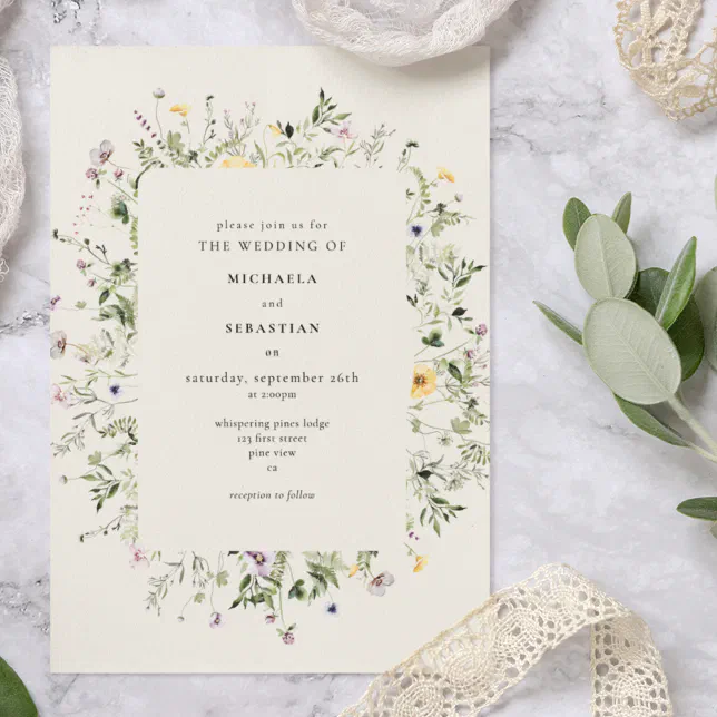 Modern Watercolor Wildflowers Wedding Invitation | Zazzle