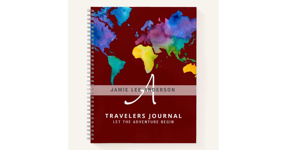 Modern Watercolor World Map Travel Journal Custom | Zazzle