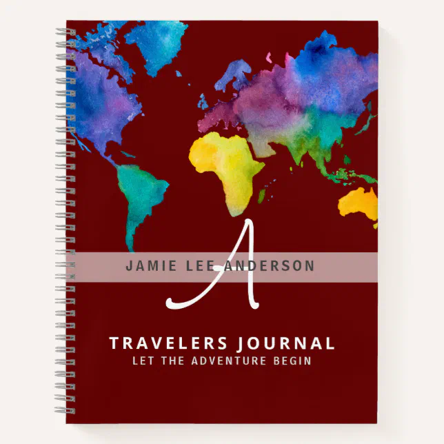Modern Watercolor World Map Travel Journal Custom | Zazzle