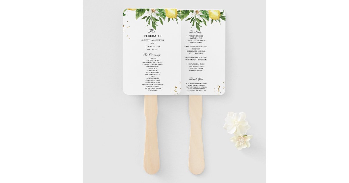 Modern Watercolor Yellow Lemons & Leaf Hand Fan | Zazzle