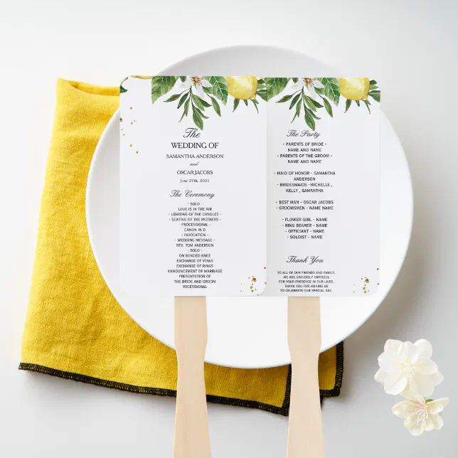 Modern Watercolor Yellow Lemons & Leaf Hand Fan | Zazzle