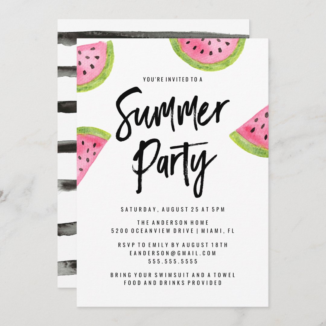 Modern Watermelon Summer Party Invitation | Zazzle