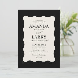 Modern Wavy Black and Cream Wedding Invitation | Zazzle
