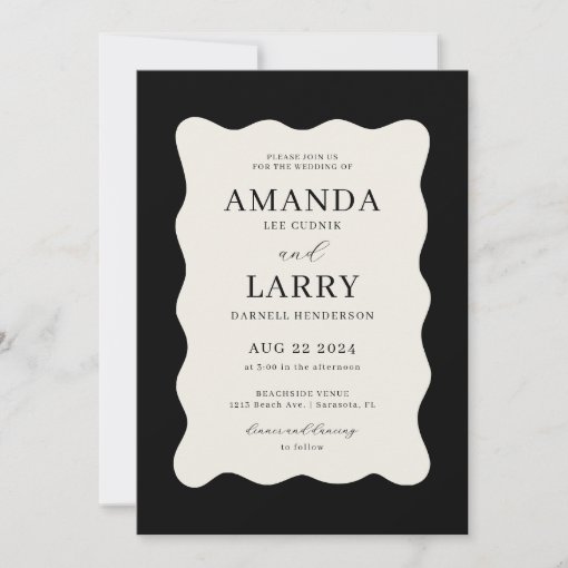 Modern Wavy Black and Cream Wedding Invitation | Zazzle