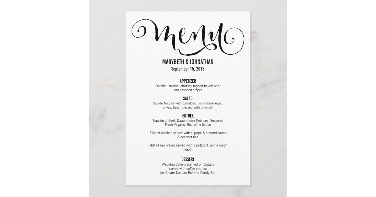 Modern We Do Script Wedding Menu Card | Zazzle