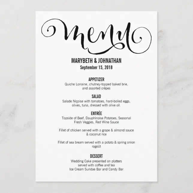 Modern We Do Script Wedding Menu Card | Zazzle