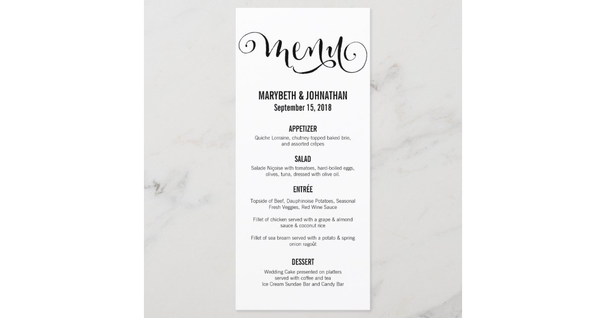 Modern We Do Script Wedding Menu Card | Zazzle