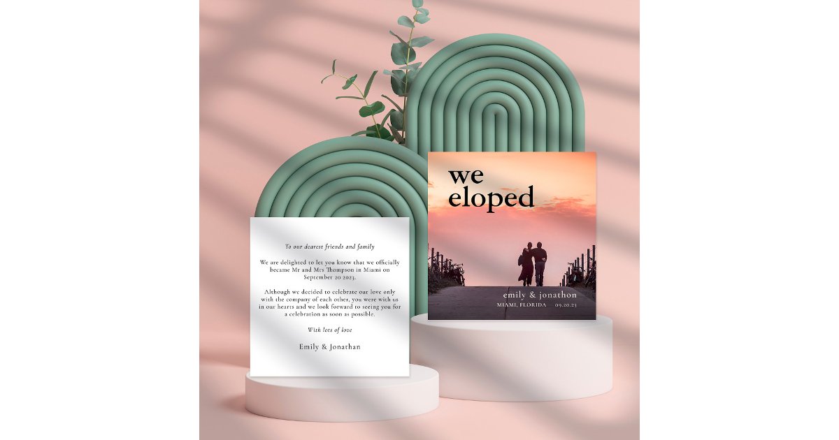 Modern We Eloped Photo Elopement Announcement Card | Zazzle