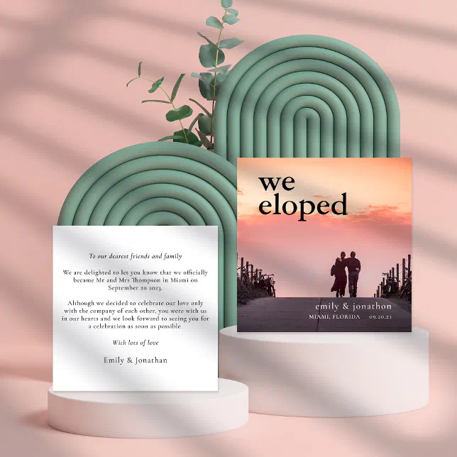 Modern We Eloped Photo Elopement Announcement Card | Zazzle