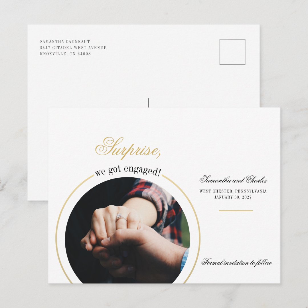 Modern We Got Engaged Photo Engagement Party Invitation Postcard | Zazzle