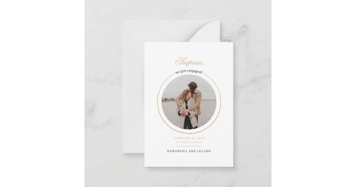Modern We Got Engaged Photo Engagement Party Note Card | Zazzle