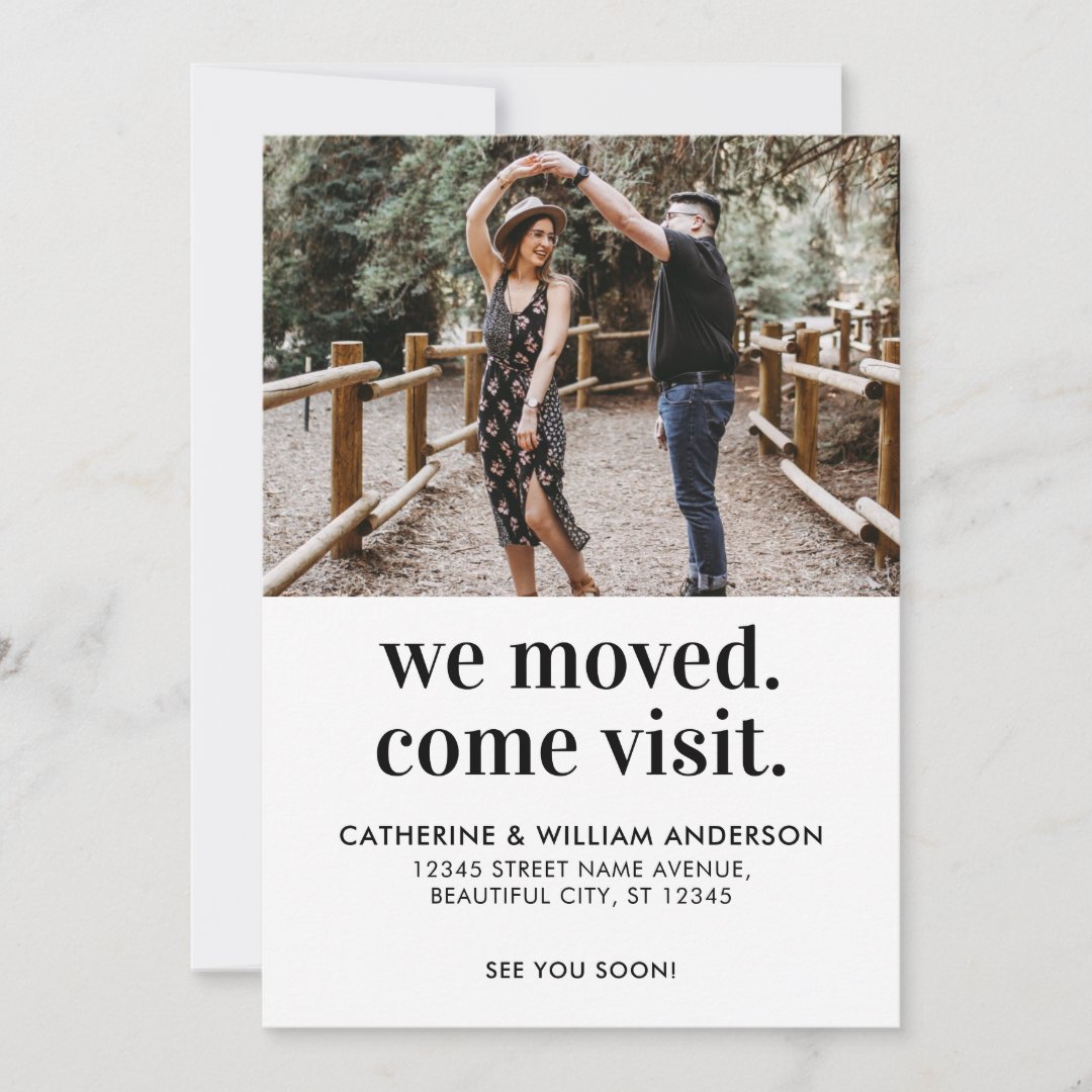 Modern We Moved Come Visit Photo Typography Moving Announcement | Zazzle