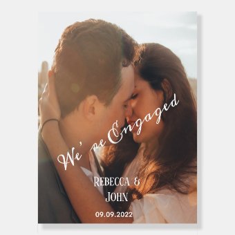 Modern We’re Engaged Couple Photo Script Welcome Foam Board | Zazzle