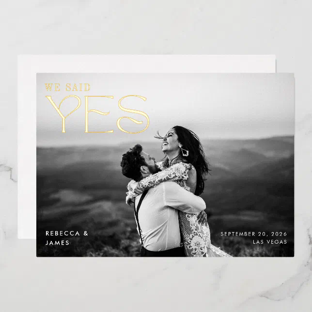 Modern We Said Yes Photo Elopement Wedding Foil Invitation | Zazzle