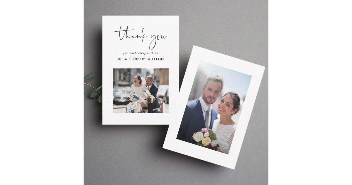 Modern Wedding 2 Photo Thank You Card | Zazzle
