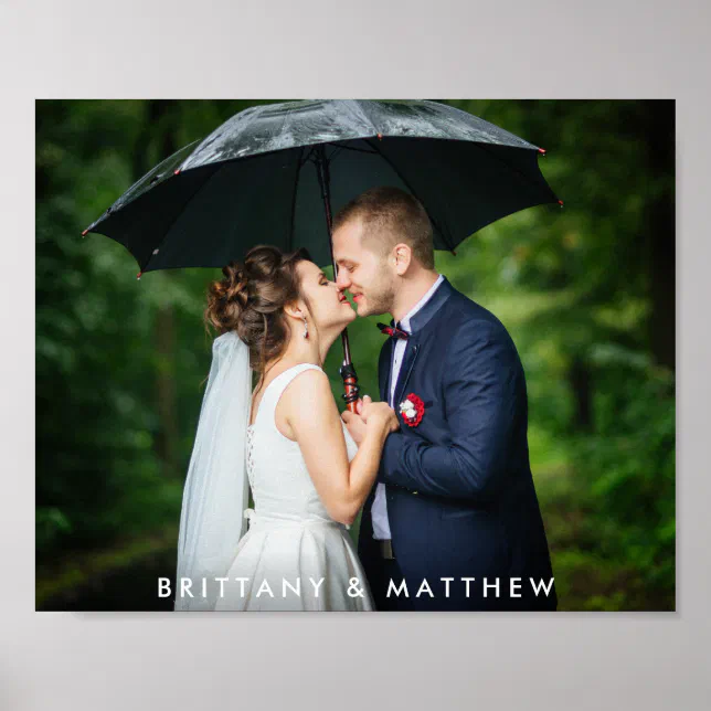 Modern Wedding Bride and Groom Photo Names Poster | Zazzle