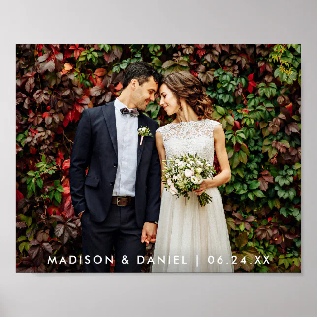Modern Wedding Bride and Groom Photo Poster | Zazzle