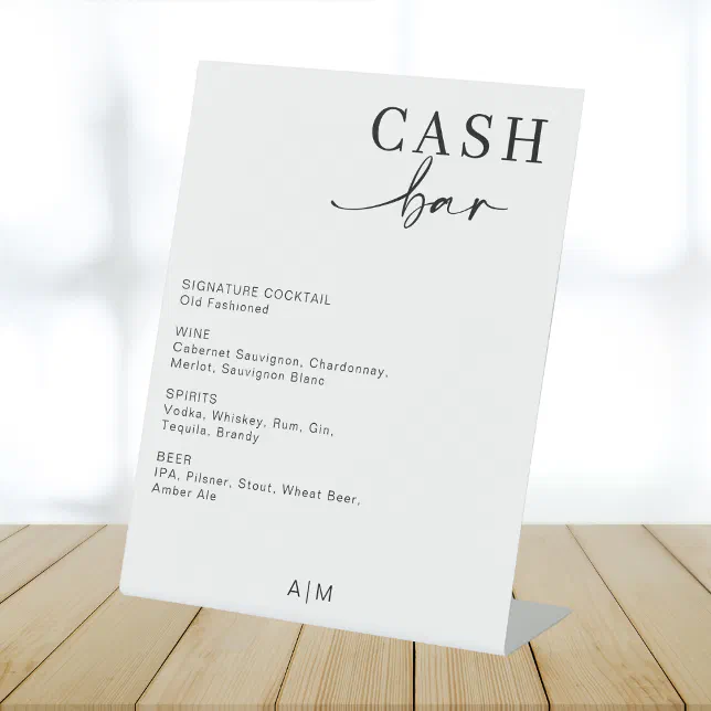 Modern Wedding Cash Bar | Bar Drink Menu Sign | Zazzle