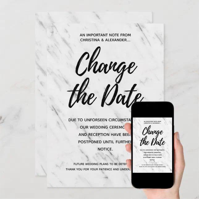 Modern Wedding Change the Date Postponed Cancelled Invitation | Zazzle