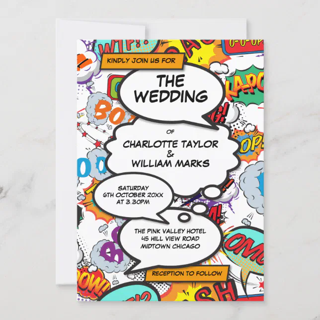 Modern Wedding Colorful Typographic Comic Book Invitation | Zazzle