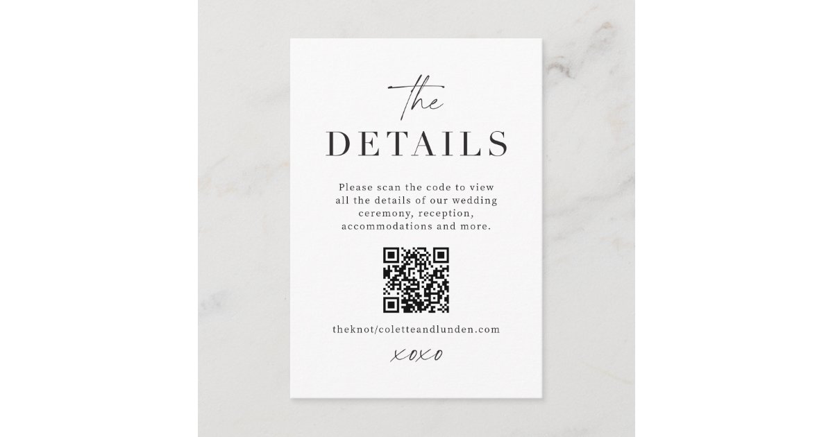 Modern Wedding Details Enclosure Scan QR Code Card | Zazzle