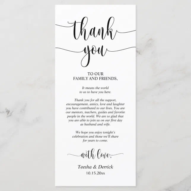 Modern Wedding Dinner Place Setting Thank You Program | Zazzle
