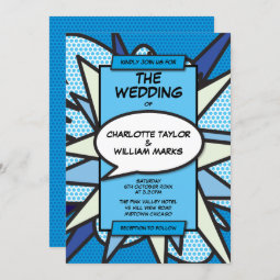 Modern Wedding Fun Designer Blue Comic Book Invitation | Zazzle
