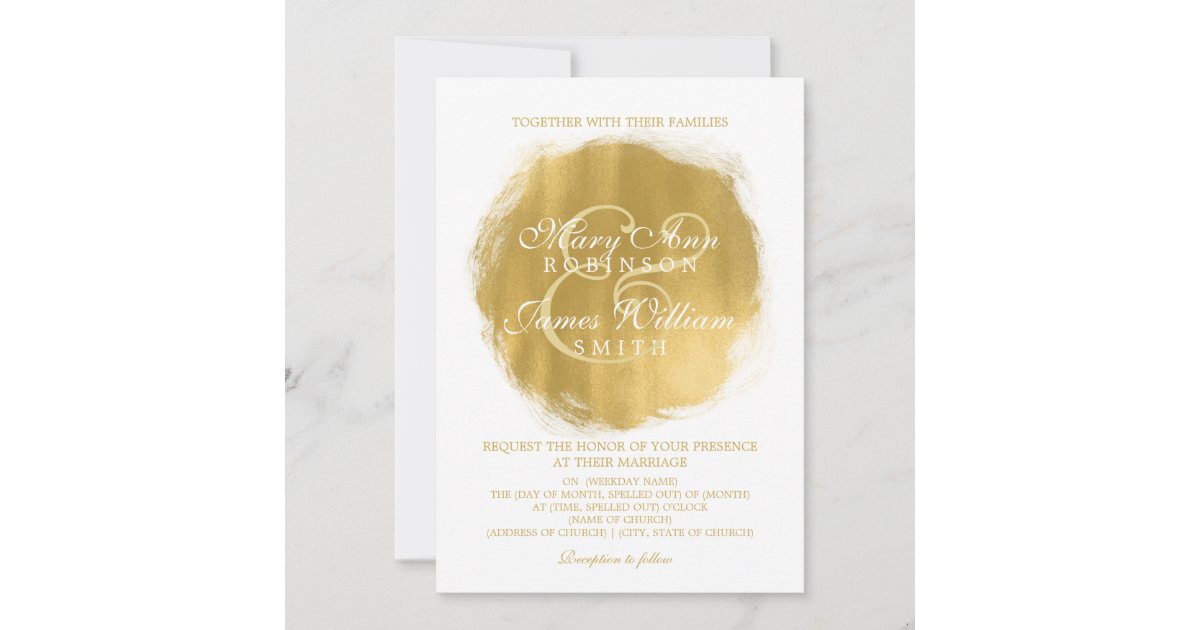 Modern Wedding Gold Paint Look Invitation | Zazzle