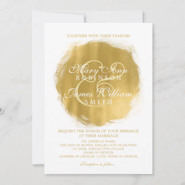 Modern Wedding Gold Paint Look Invitation | Zazzle