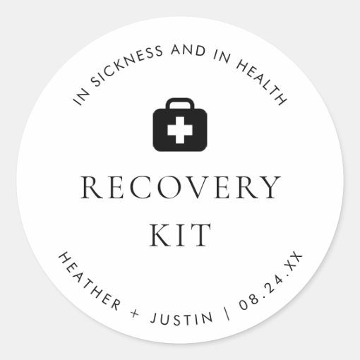 Modern Wedding Hangover Recovery Kit Classic Round Sticker | Zazzle