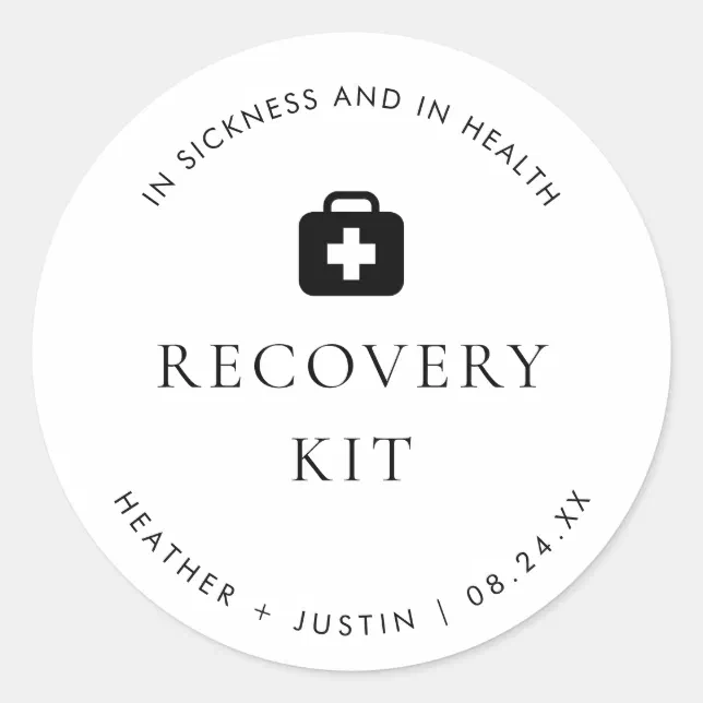 Modern Wedding Hangover Recovery Kit Classic Round Sticker | Zazzle