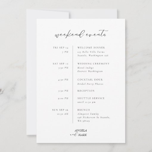 Modern Wedding Itinerary Weekend Timeline Schedule Invitation | Zazzle