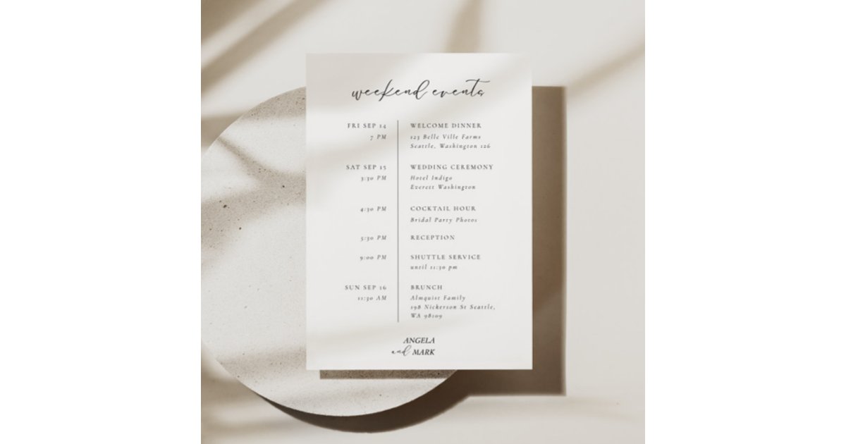 Modern Wedding Itinerary Weekend Timeline Schedule Invitation | Zazzle