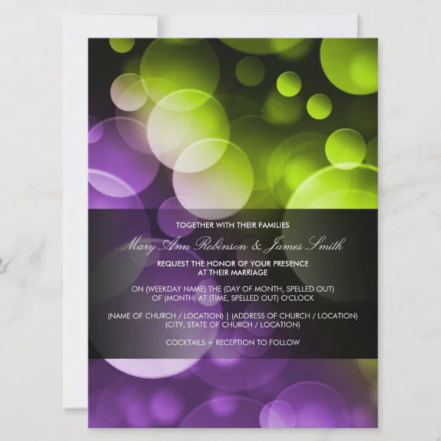 Modern Wedding Lights at Night Purple Lime Invitation | Zazzle
