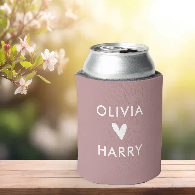 Modern Wedding Love Heart Can Cooler | Dusty Rose | Zazzle