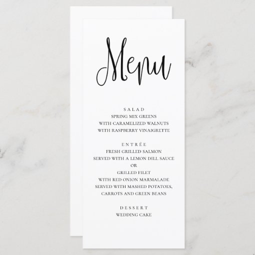 Modern wedding menu. Black and white dinner menu | Zazzle