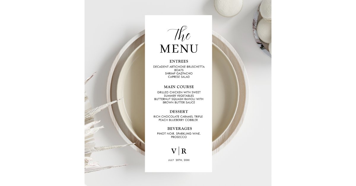Modern Wedding Menu Dinner Minimal Place Setting Invitation | Zazzle