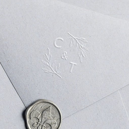 Modern Wedding Monogram Greenery Leaves Embosser | Zazzle