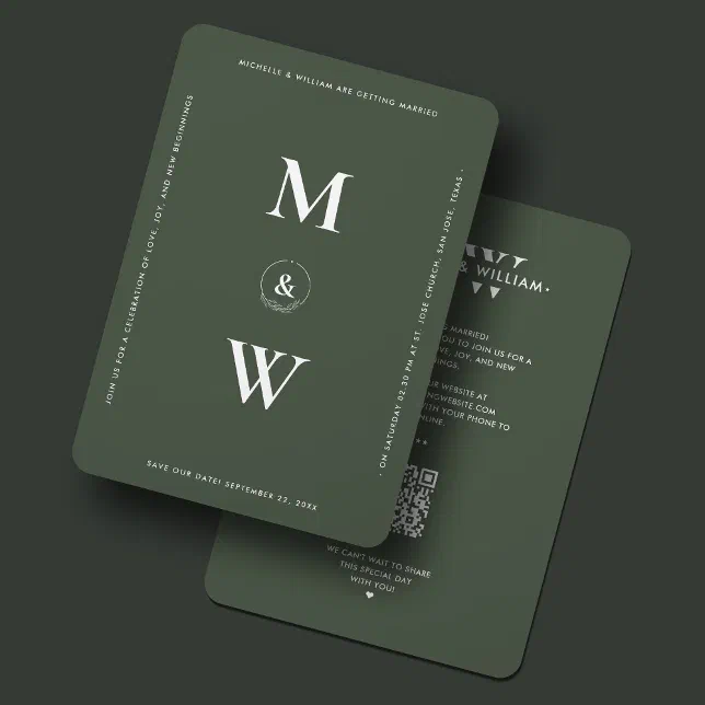 Modern Wedding Monogram Moss Green Simple Save The Date | Zazzle