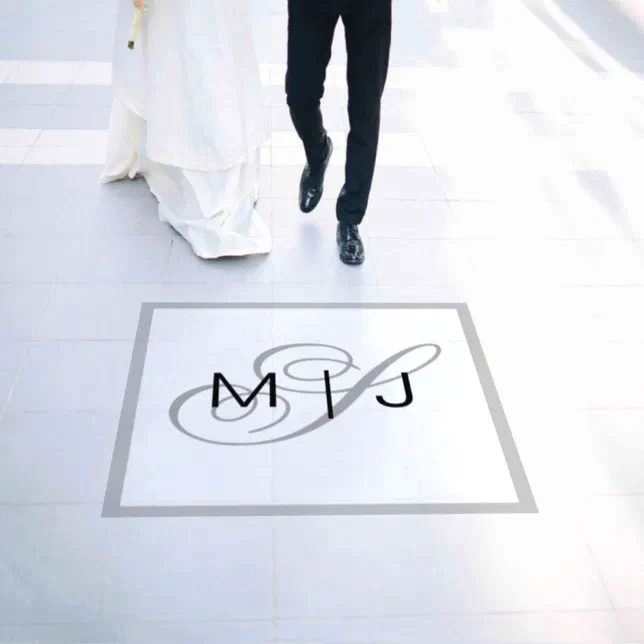 Modern Wedding Monogram Square Floor Decal | Zazzle