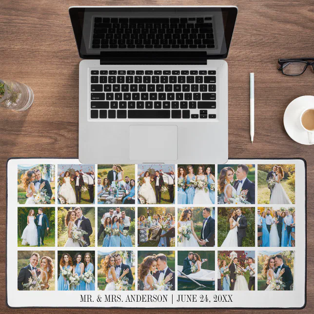 Modern Wedding Multi Photo Collage Desk Mat | Zazzle