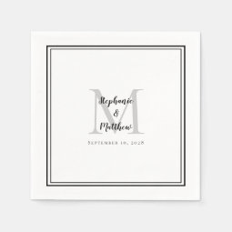 Modern Wedding Names & Date Monogram Black Gray Napkins | Zazzle
