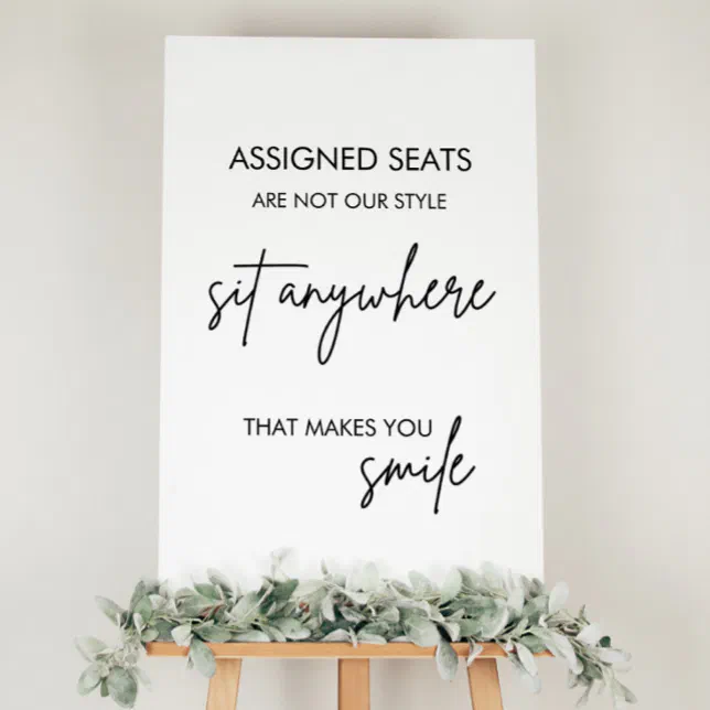 Modern Wedding No Assigned Seats Sit Anywhere Foam Board | Zazzle